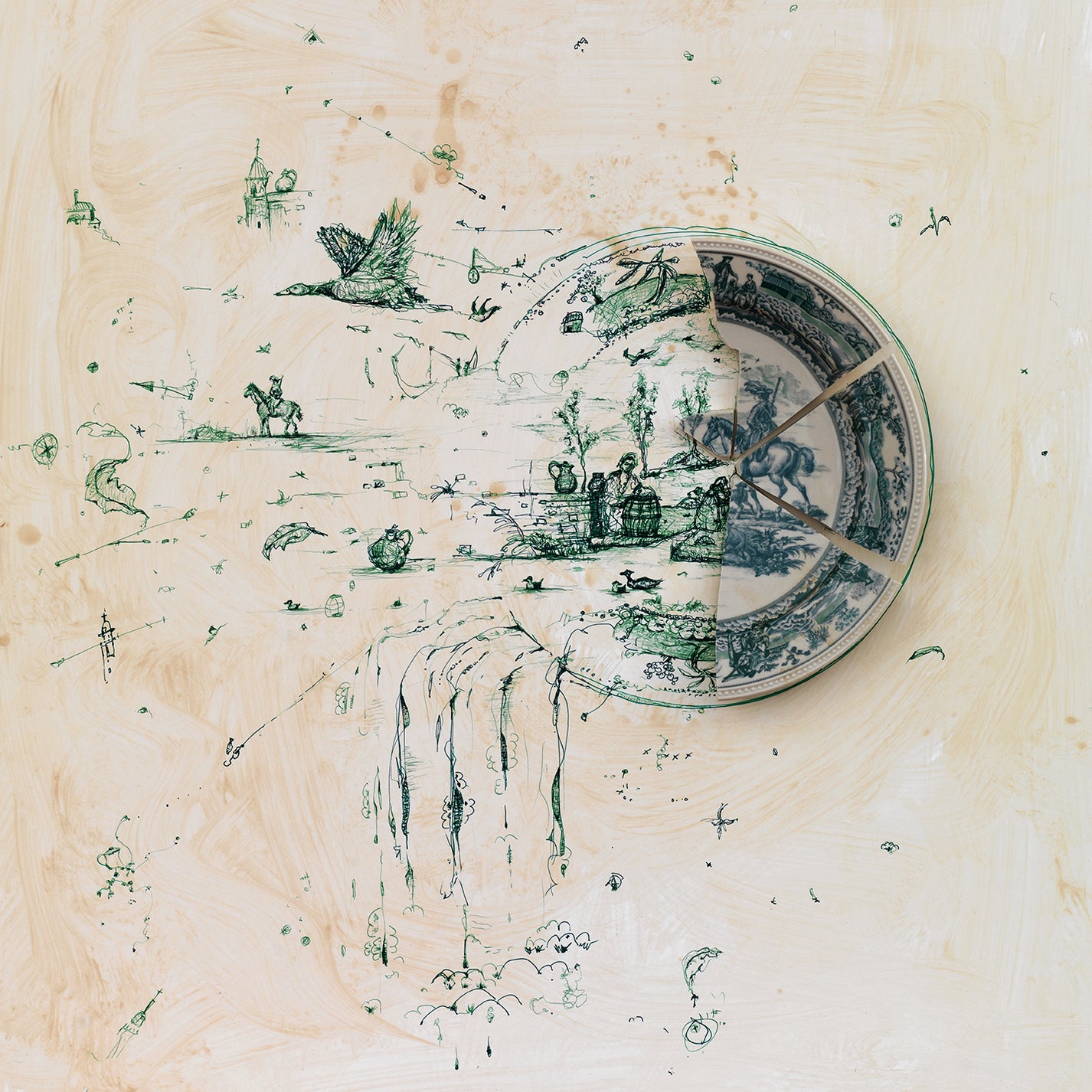 Signed Limited Edition Print of "Fragmented in Green with Waterfall ...
